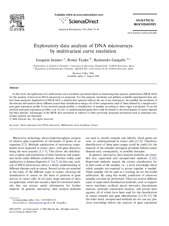(PDF) Exploratory data analysis of DNA microarrays by multivariate curve resolution