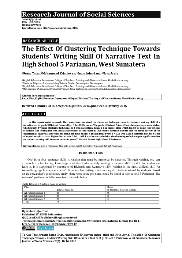 The Effect of Clustering Technique Towards Students' Writing Skill of Narrative Text In High ...