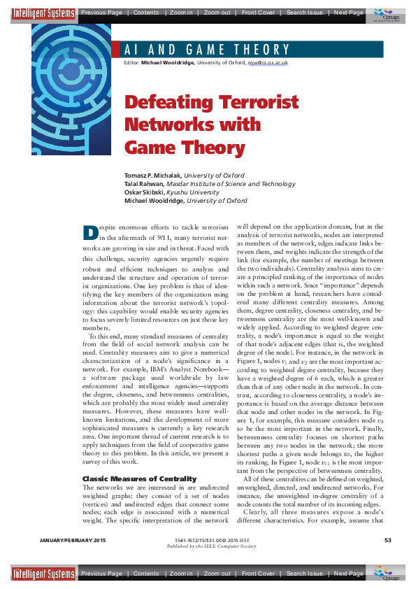 (PDF) Defeating Terrorist Networks with Game Theory