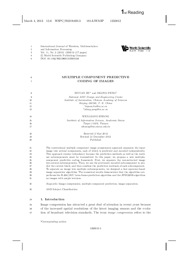 Multiple Component Predictive Coding Framework Of Still Images 