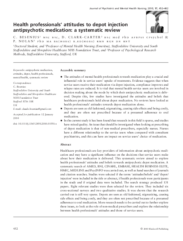 (PDF) Health professionals' attitudes to depot injection antipsychotic ...