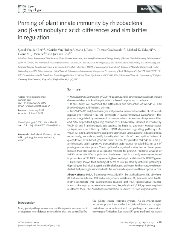 (PDF) Priming of plant innate immunity by rhizobacteria and β-aminobutyric acid: differences and ...