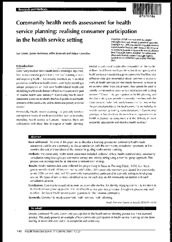 (PDF) Research and Methods Community health needs assessment for health ...