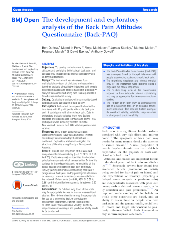 (PDF) The development and exploratory analysis of the Back Pain ...