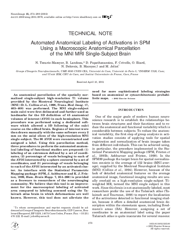 (PDF) Automated anatomical labeling of activations in
