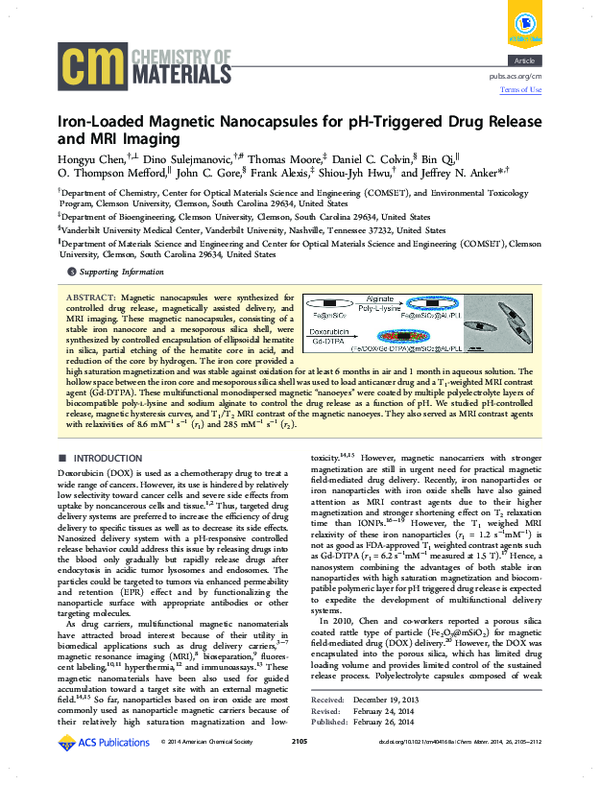 (PDF) Iron-Loaded Magnetic Nanocapsules for pH-Triggered Drug Release ...