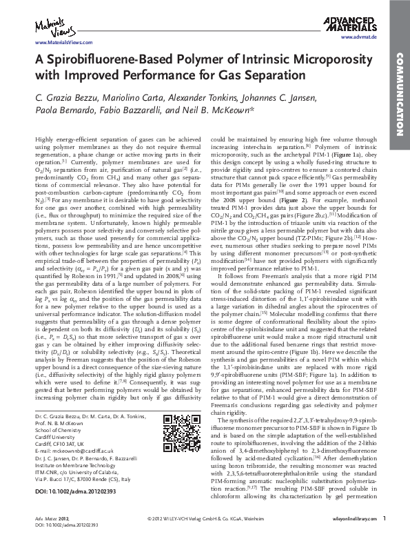(PDF) A Spirobifluorene-Based Polymer of Intrinsic Microporosity with ...