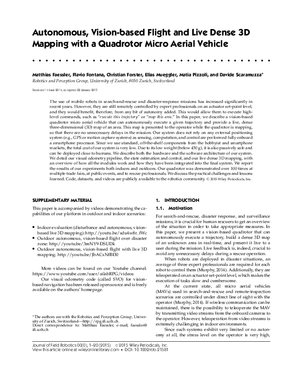 (PDF) Autonomous, Vision-based Flight and Live Dense 3D Mapping with a Quadrotor Micro Aerial ...