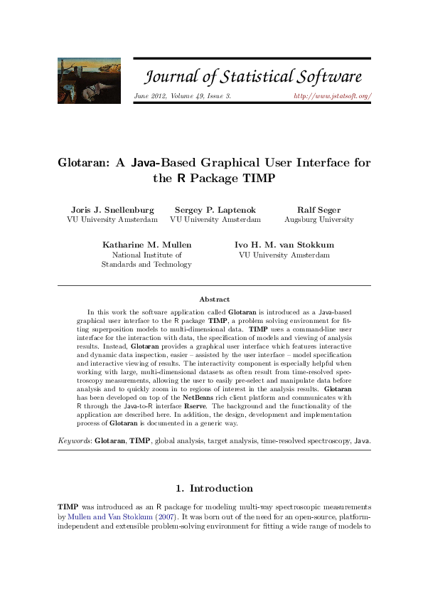 (PDF) Glotaran: A Java-Based Graphical User Interface for the R Package TIMP