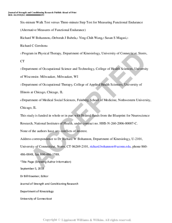 (PDF) Six-minute Walk Test versus Three-minute Step Test for Measuring ...