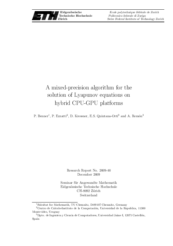 (PDF) A mixed-precision algorithm for the solution of Lyapunov equations on hybrid CPU–GPU platforms