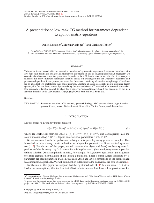 (PDF) A preconditioned low-rank CG method for parameter-dependent ...