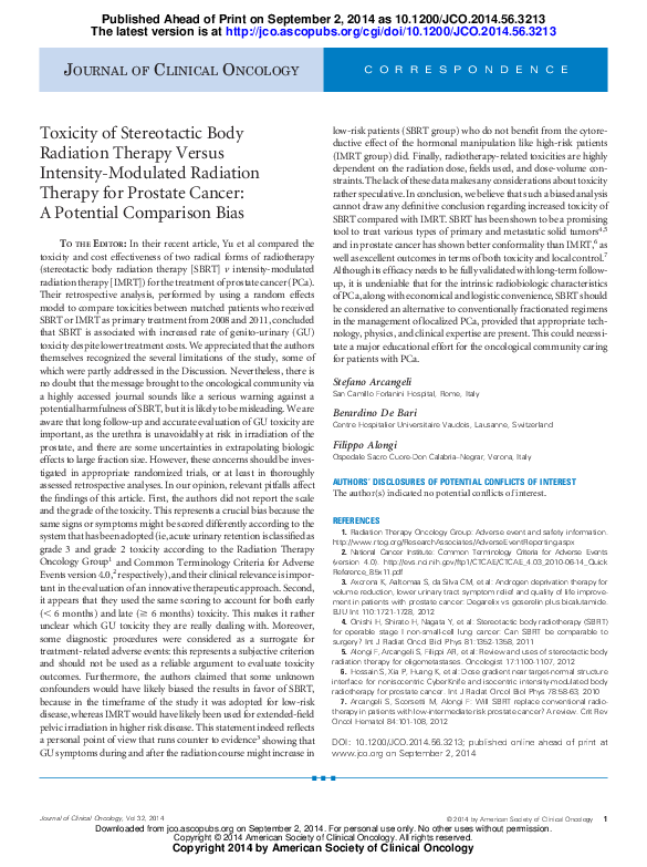(PDF) Toxicity of stereotactic body radiation therapy versus intensity-modulated radiation ...