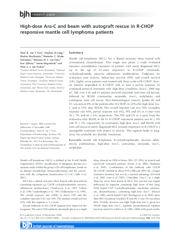 (PDF) High-dose Ara-C and beam with autograft rescue in R-CHOP ...