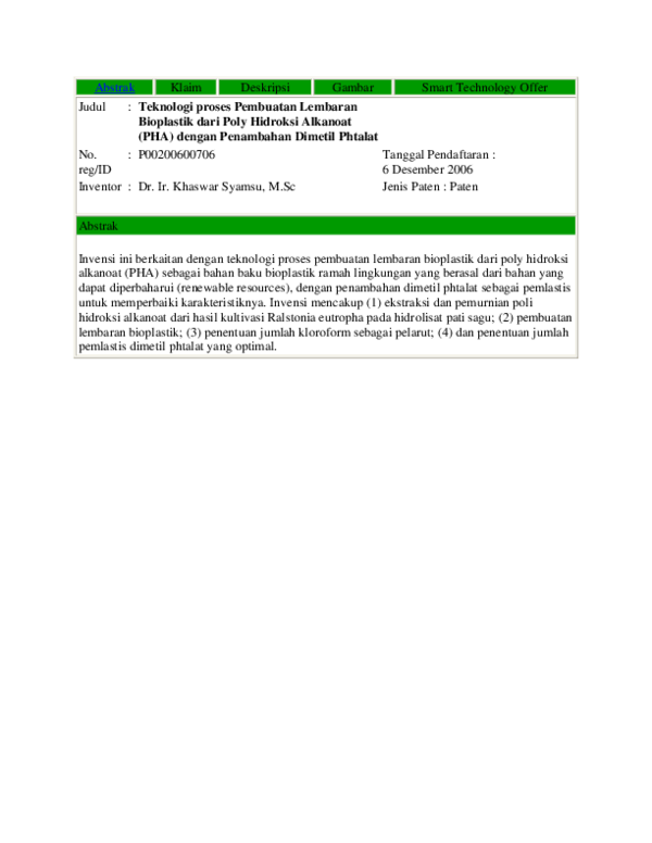 (PDF) Teknologi Pross Pembuatan Lembaran Bioplastik