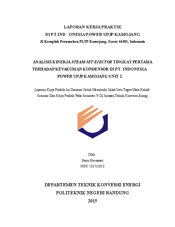 (DOC) LAPORAN PT. Indonesia Power UPJP Kamojang-