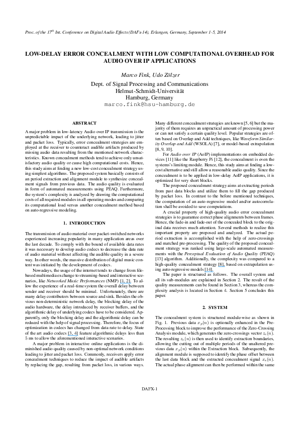 Pdf Low Delay Error Concealment With Low Computational Overhead For Audio Over Ip Applications