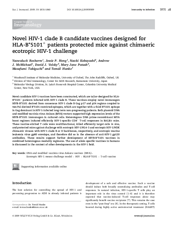 (PDF) Novel HIV-1 clade B candidate vaccines designed for HLA-B * 5101 ...