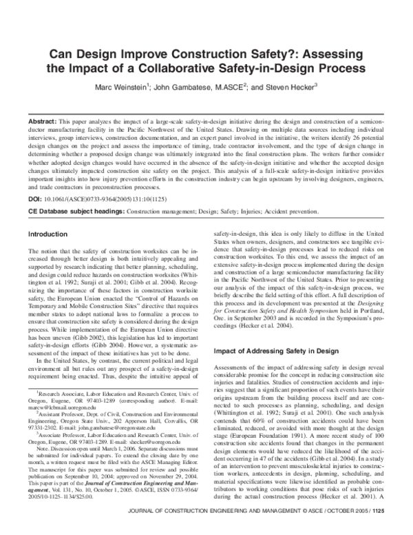 (PDF) Can Design Improve Construction Safety?: Assessing the Impact of ...