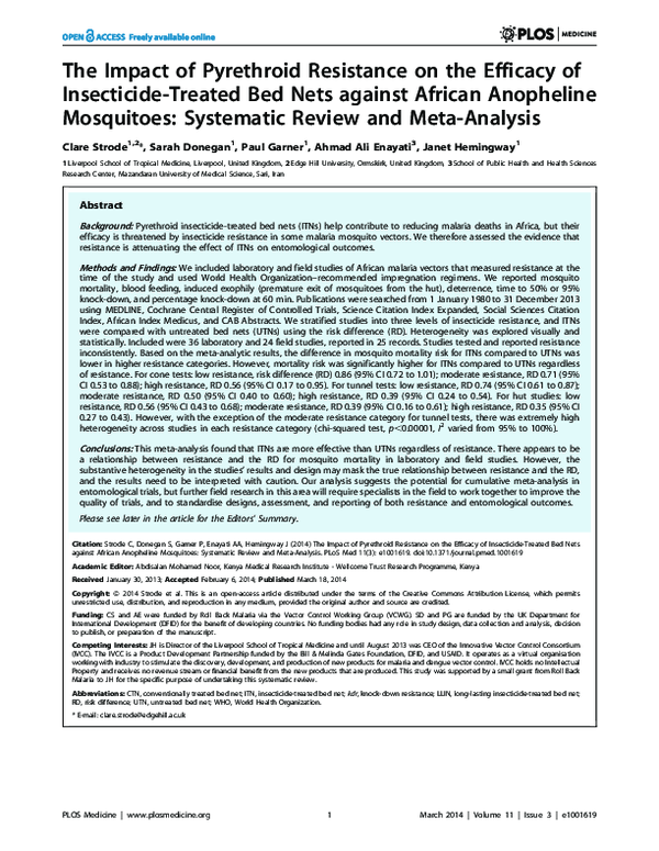 (PDF) The Impact of Pyrethroid Resistance on the Efficacy of Insecticide-Treated Bed Nets ...