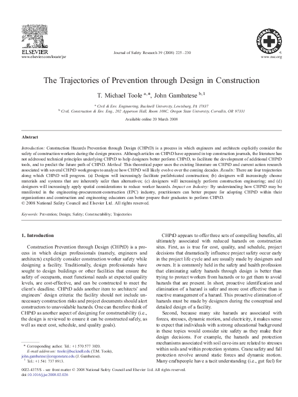 (PDF) The Trajectories of Prevention through Design in Construction