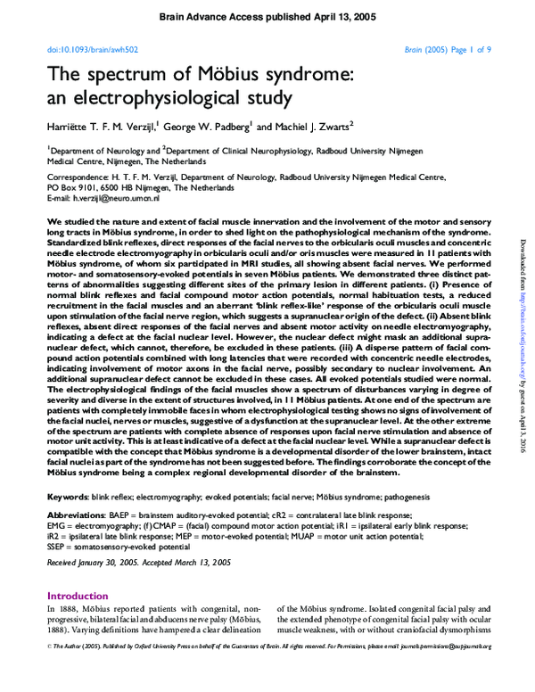 (PDF) The spectrum of Mobius syndrome: an electrophysiological study