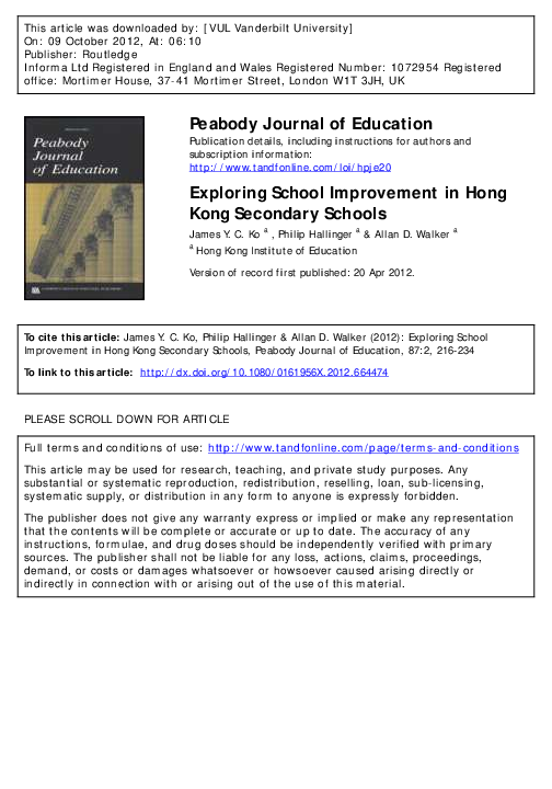 (PDF) Exploring School Improvement in Hong Kong Secondary Schools