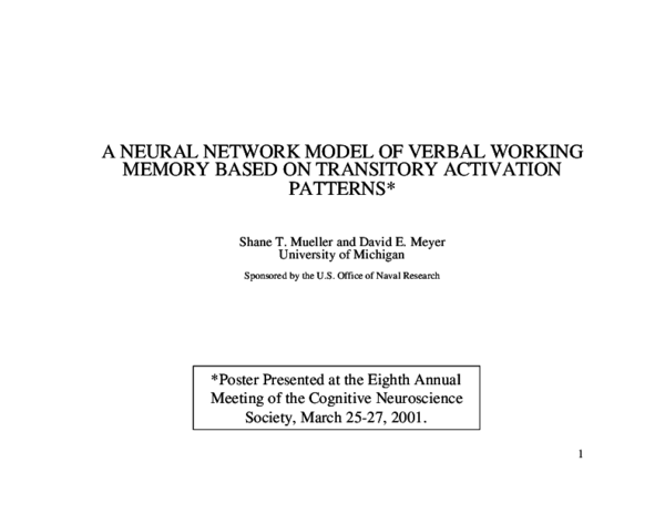 (PDF) A NEURAL NETWORK MODEL OF VERBAL WORKING MEMORY BASED ON ...