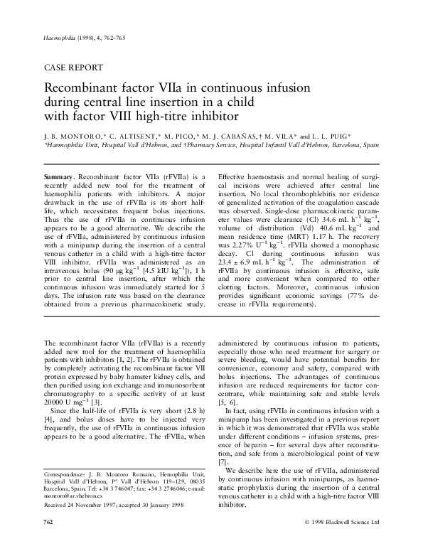(PDF) Recombinant factor VIIa in continuous infusion during central ...