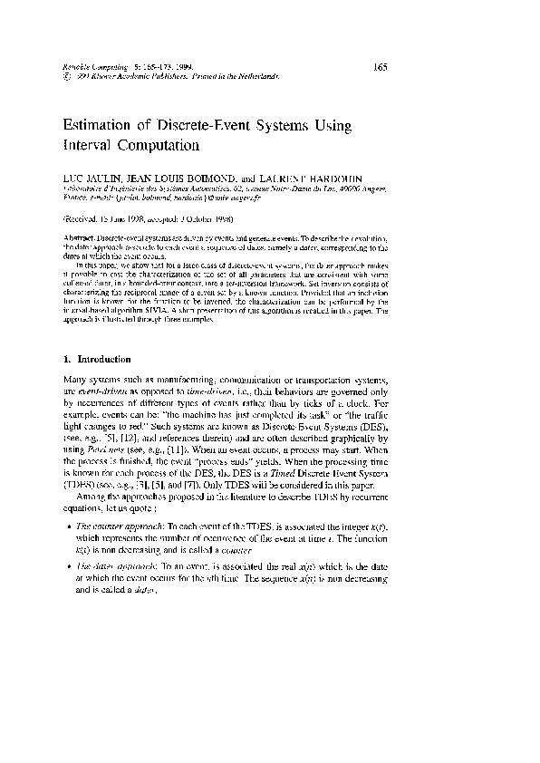 (PDF) Estimation of discrete-event systems using interval computation