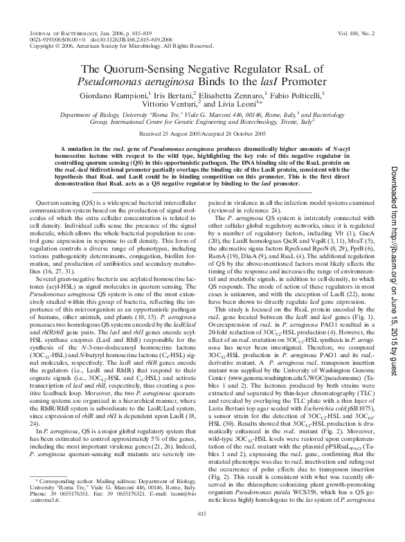 (PDF) The Quorum-Sensing Negative Regulator RsaL of Pseudomonas ...