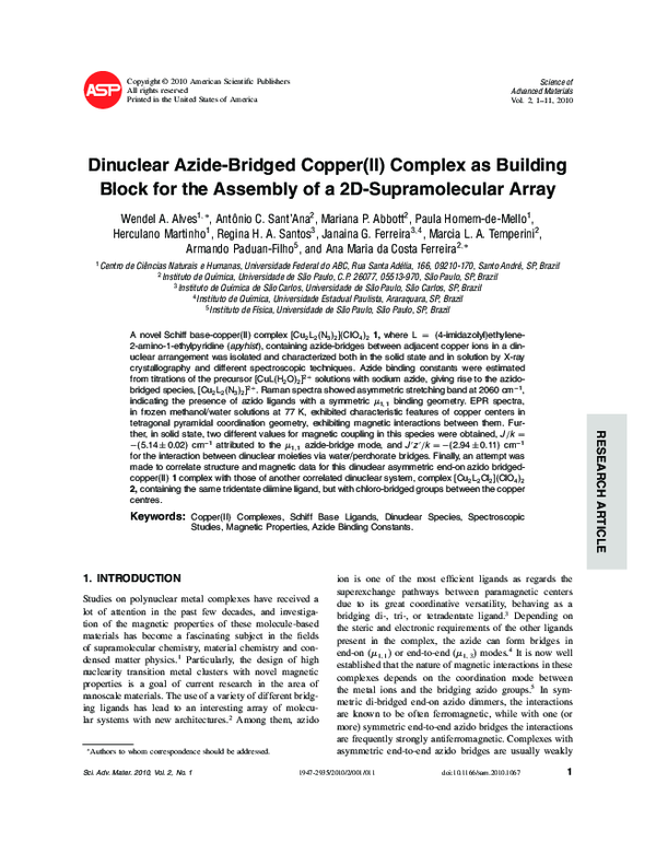 (PDF) Dinuclear Azide-Bridged Copper (II) Complex as Building Block for the Assembly of a 2D ...