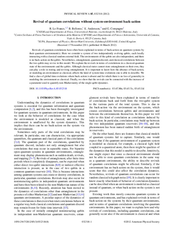 (PDF) Revival of quantum correlations without system-environment back-action