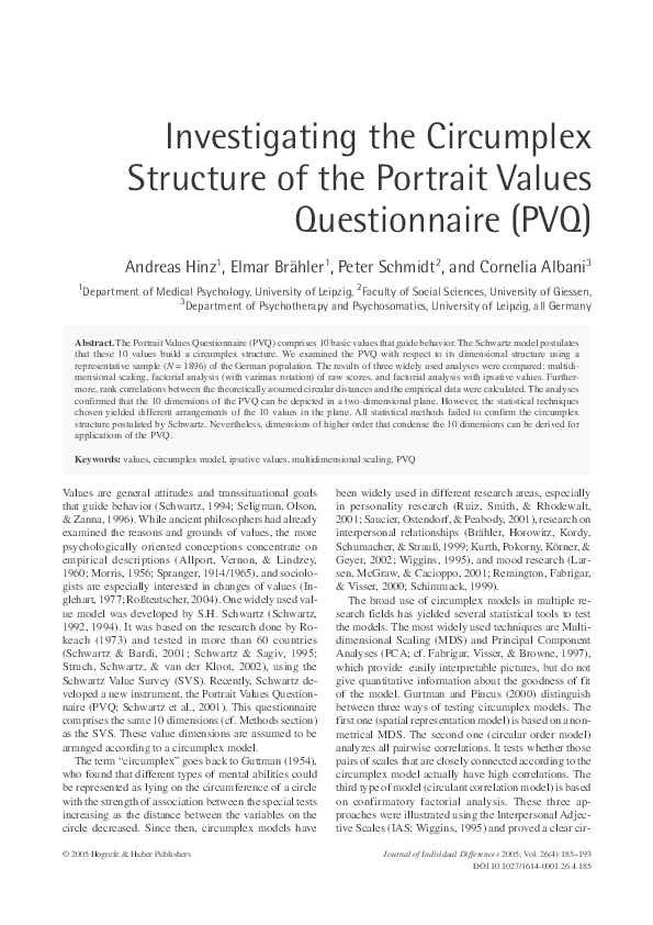 (PDF) Investigating the Circumplex Structure of the Portrait Values ...