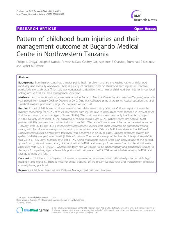 (PDF) Pattern of childhood burn injuries and their management outcome ...