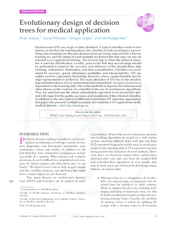 (PDF) Evolutionary design of decision trees for medical application | Vili Podgorelec and Peter ...