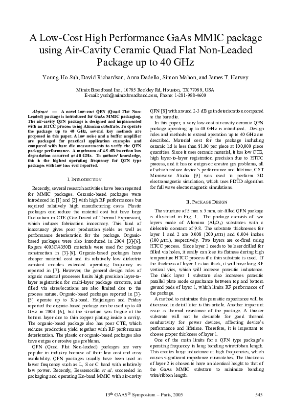 (PDF) A low-cost high performance GaAs MMIC package using air-cavity ...