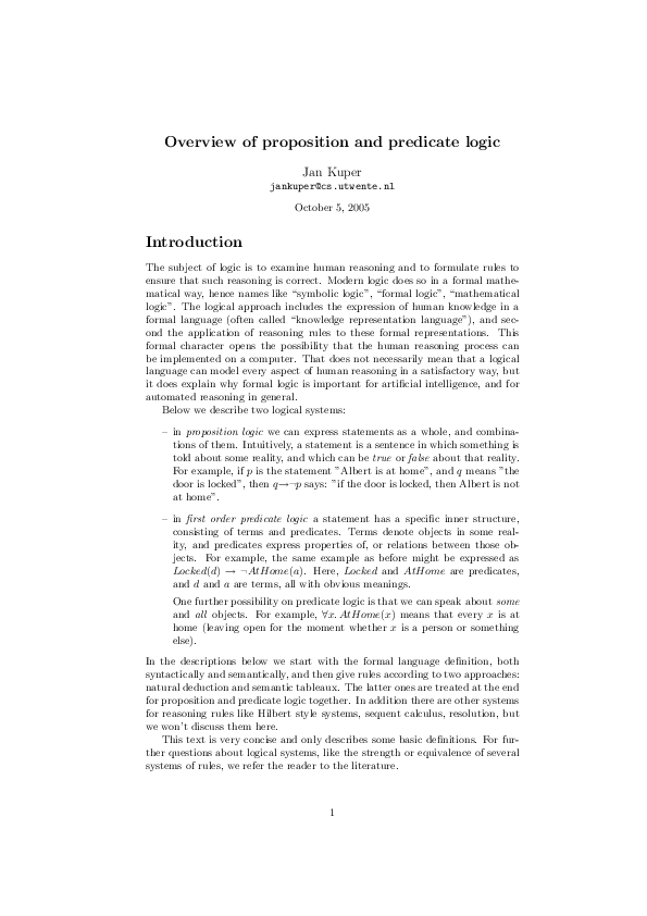 (PDF) Overview of proposition and predicate logic