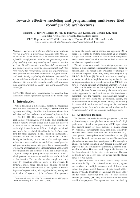 Pdf Towards Effective Modeling And Programming Multi Core Tiled Reconfigurable Architectures