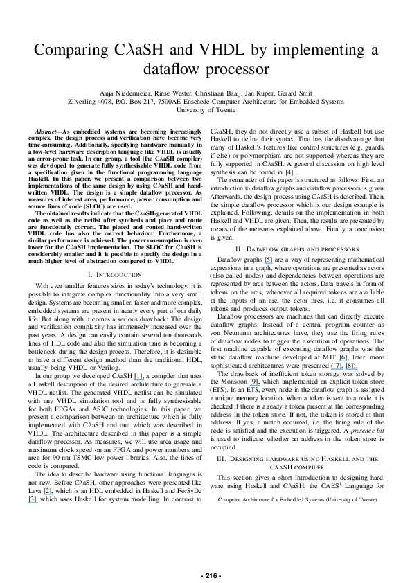 Pdf Comparing Cλash And Vhdl By Implementing A Dataflow Processor