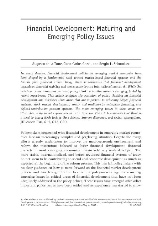 (PDF) Financial Development: Maturing and Emerging Policy Issues