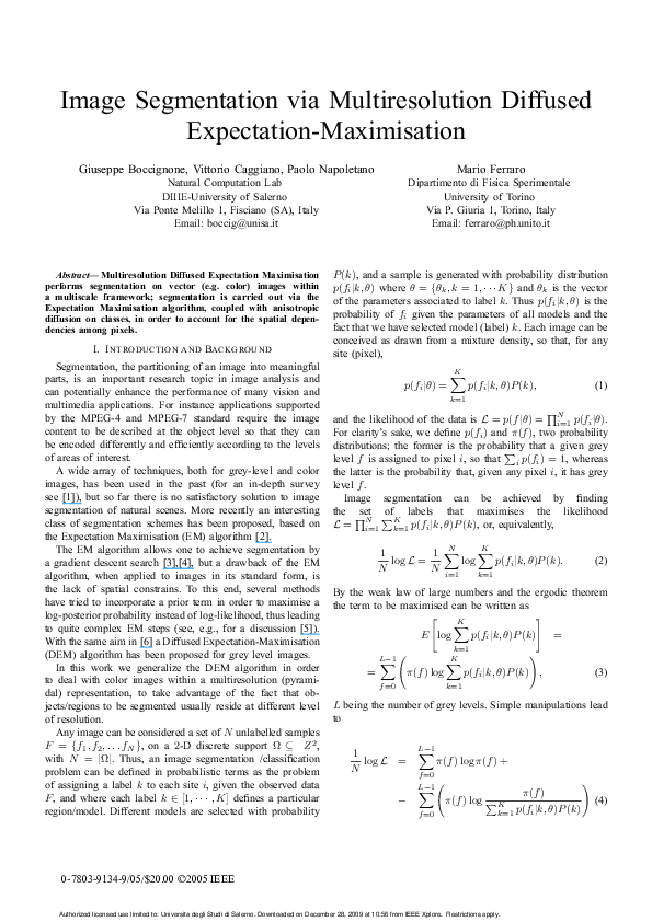 (PDF) Image segmentation via multiresolution diffused expectation-maximisation
