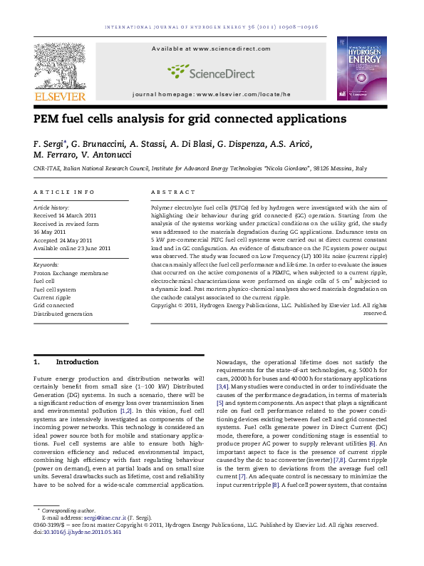 (PDF) PEM fuel cells analysis for grid connected applications