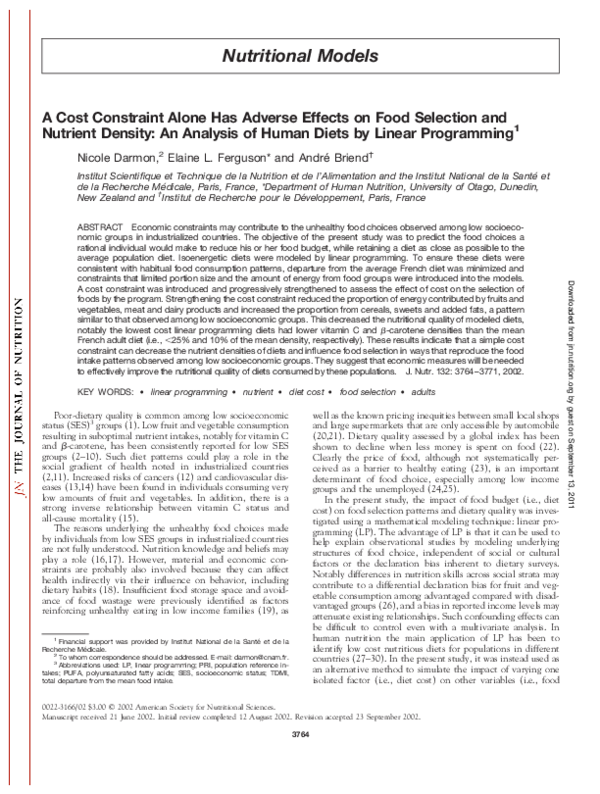 (PDF) “A Cost Constraint Alone Has Adverse Effects on Food Selection ...