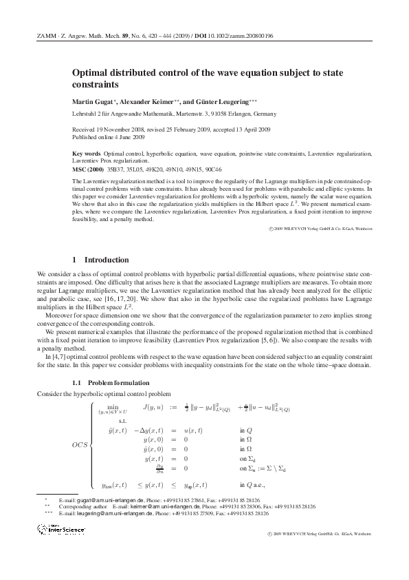 (PDF) Optimal distributed control of the wave equation subject to state ...