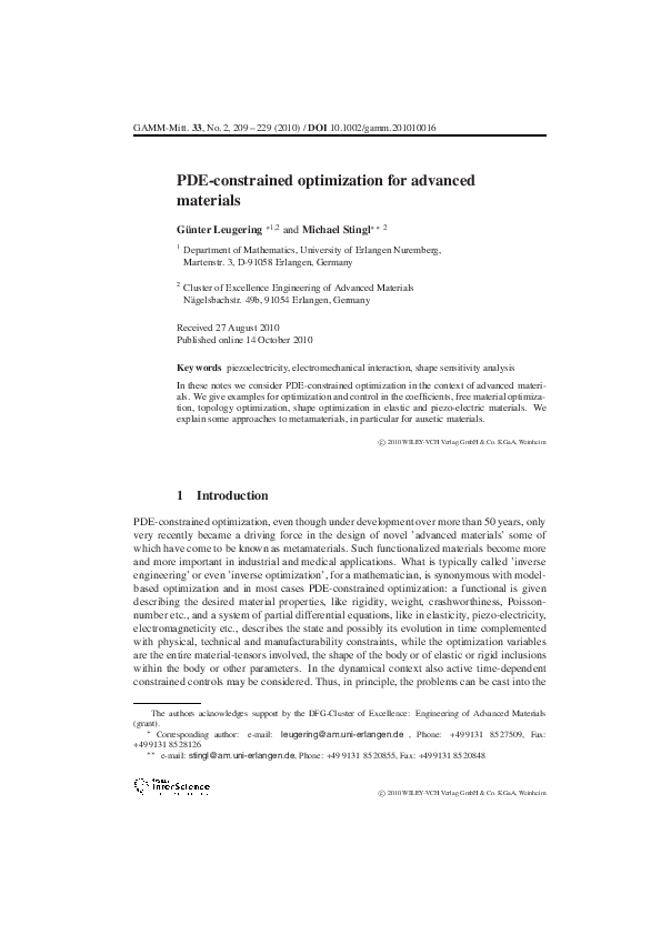 (PDF) PDE-constrained optimization for advanced materials