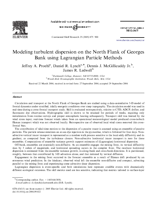 (PDF) Modeling turbulent dispersion on the North Flank of Georges Bank using Lagrangian Particle ...