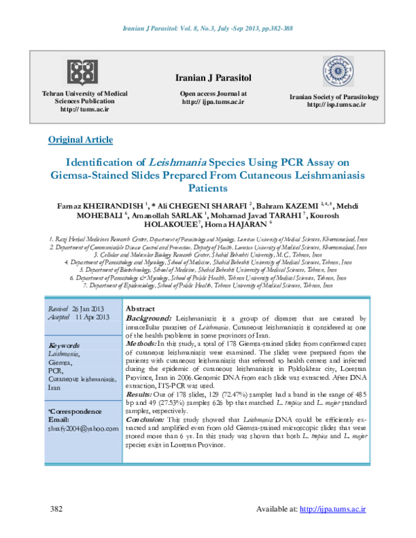(PDF) Identification of leishmania species using PCR assay on giemsa ...