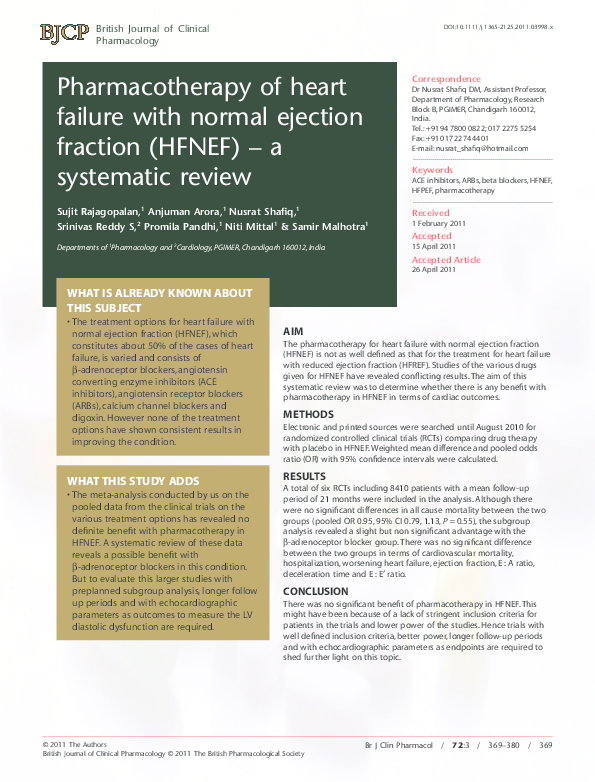 (PDF) Pharmacotherapy of heart failure with normal ejection fraction ...