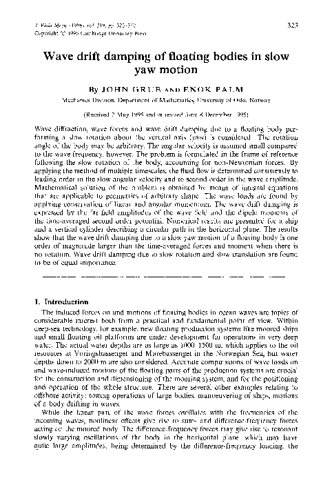 (PDF) Wave drift damping of floating bodies in slow yaw motion